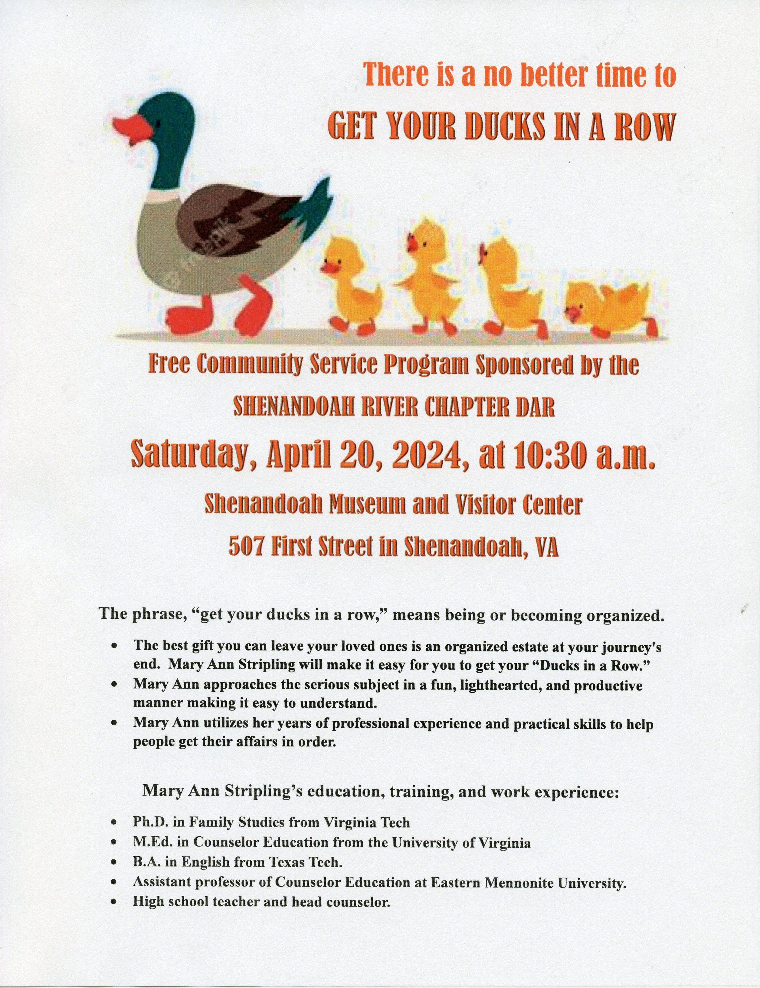 Get Your Ducks in A Row-Estate Planning | Shenandoah Virginia
